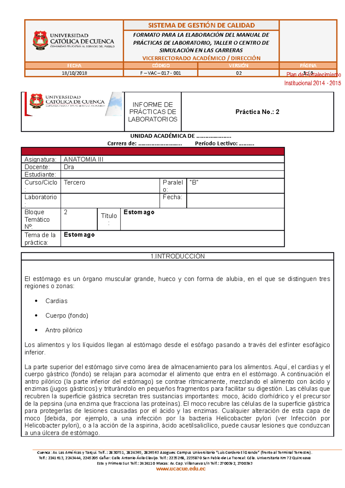 6. Informe DE PRÁ Cticas DE Laboratorios - SISTEMA DE GESTIÓN DE CALIDAD FORMATO PARA LA - Studocu