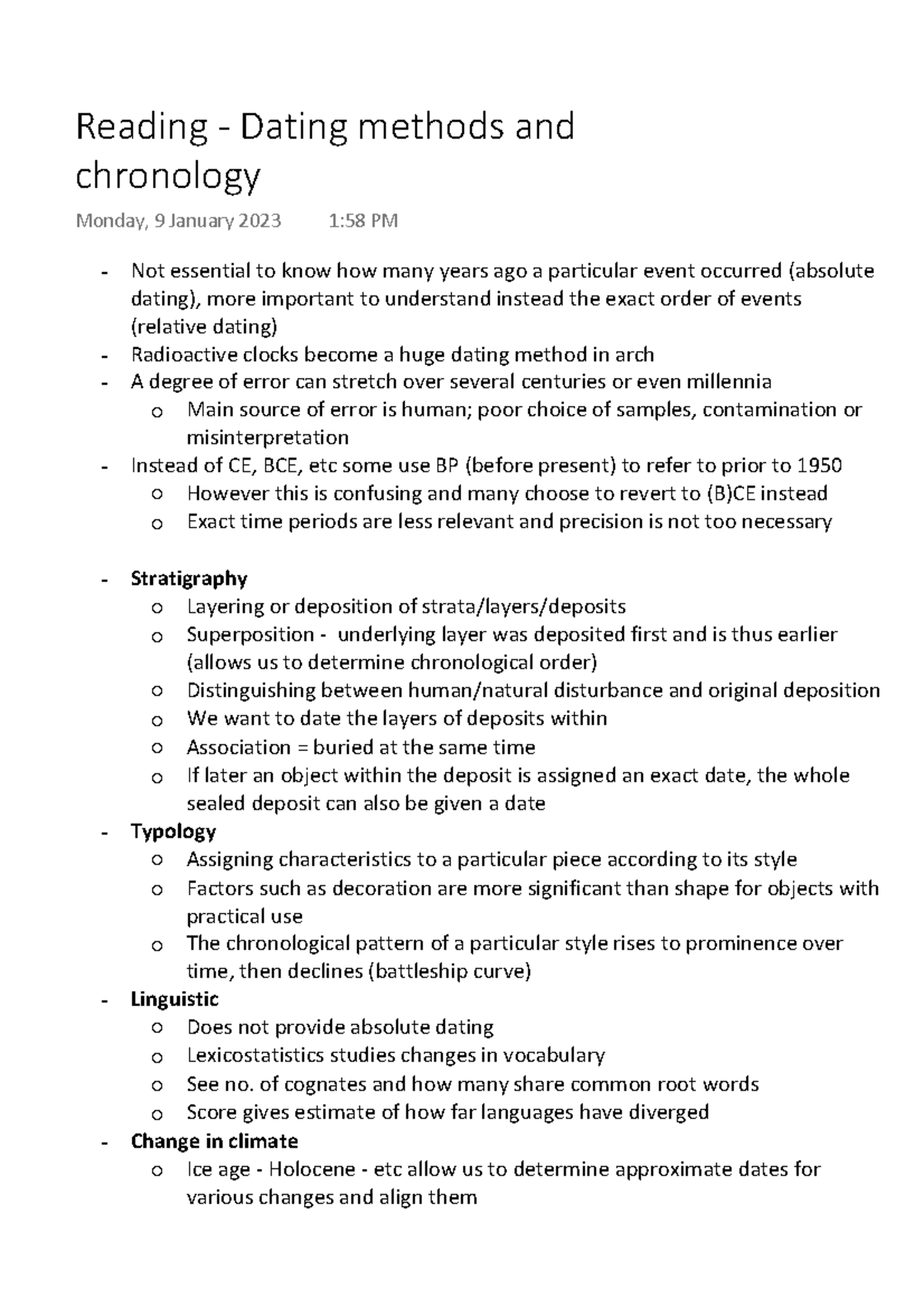 Reading - Dating methods and chronology - Not essential to know how ...