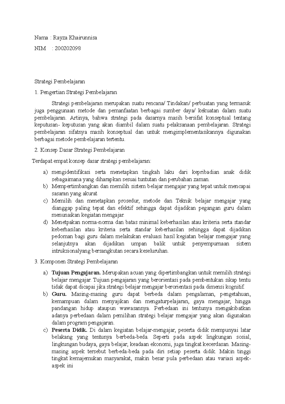 Takhtit At-Tarbawi - Nama : Rayza Khairunnisa NIM : 200202098 Strategi ...