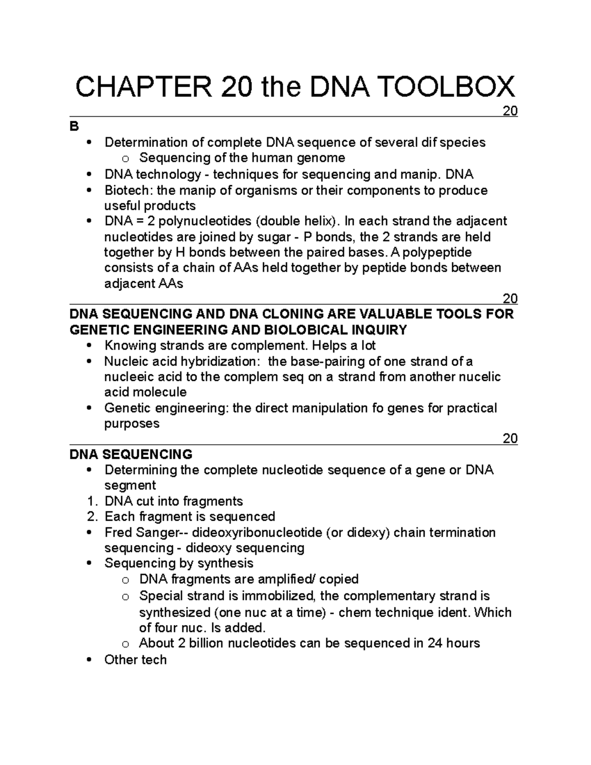 Chapter 20 biology notes - CHAPTER 20 the DNA TOOLBOX 20 B ...