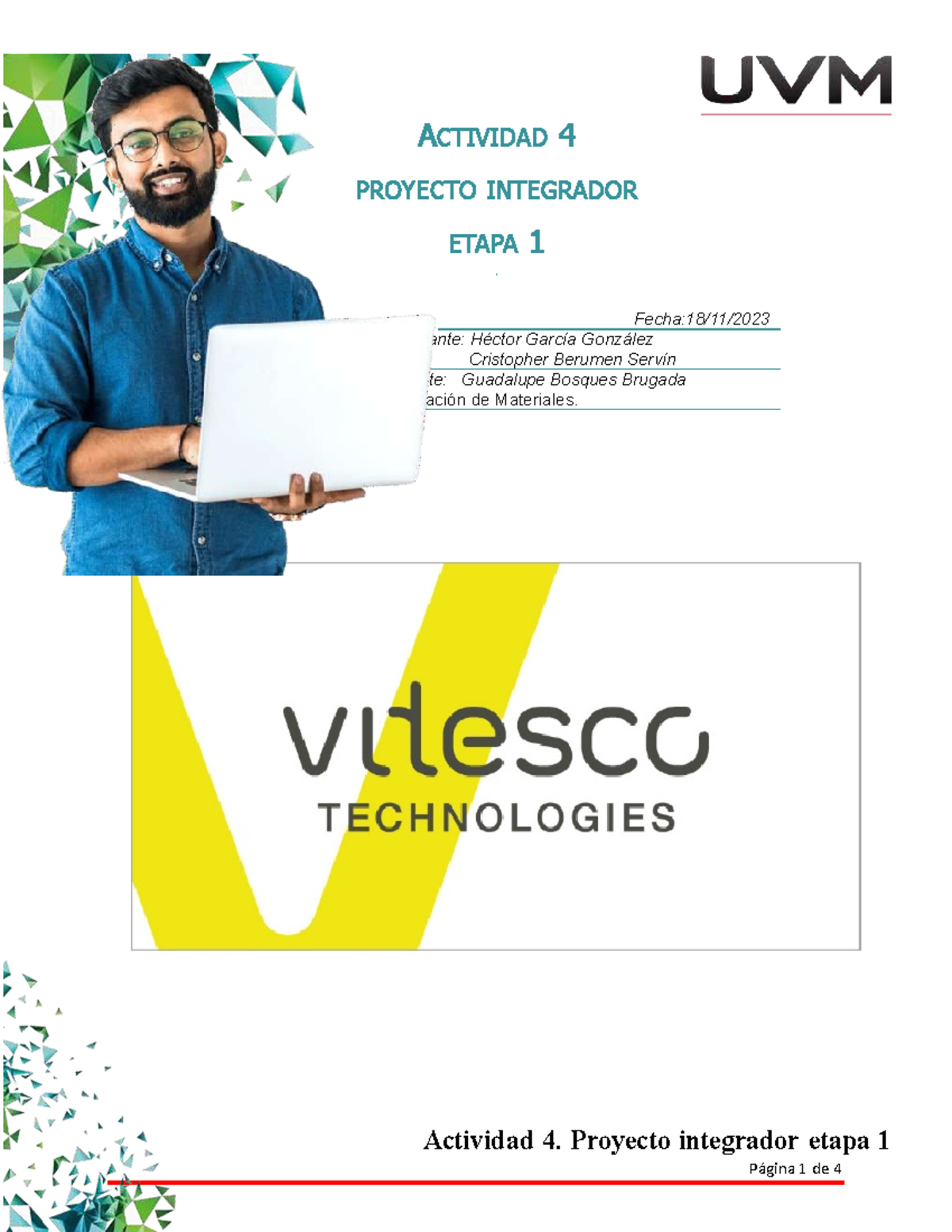 A4 Proyecto Integrador Etapa 1 - Página 1 de 4 ACTIVIDAD 4 PROYECTO INTEGRADOR ETAPA 1 Fecha:18 ...