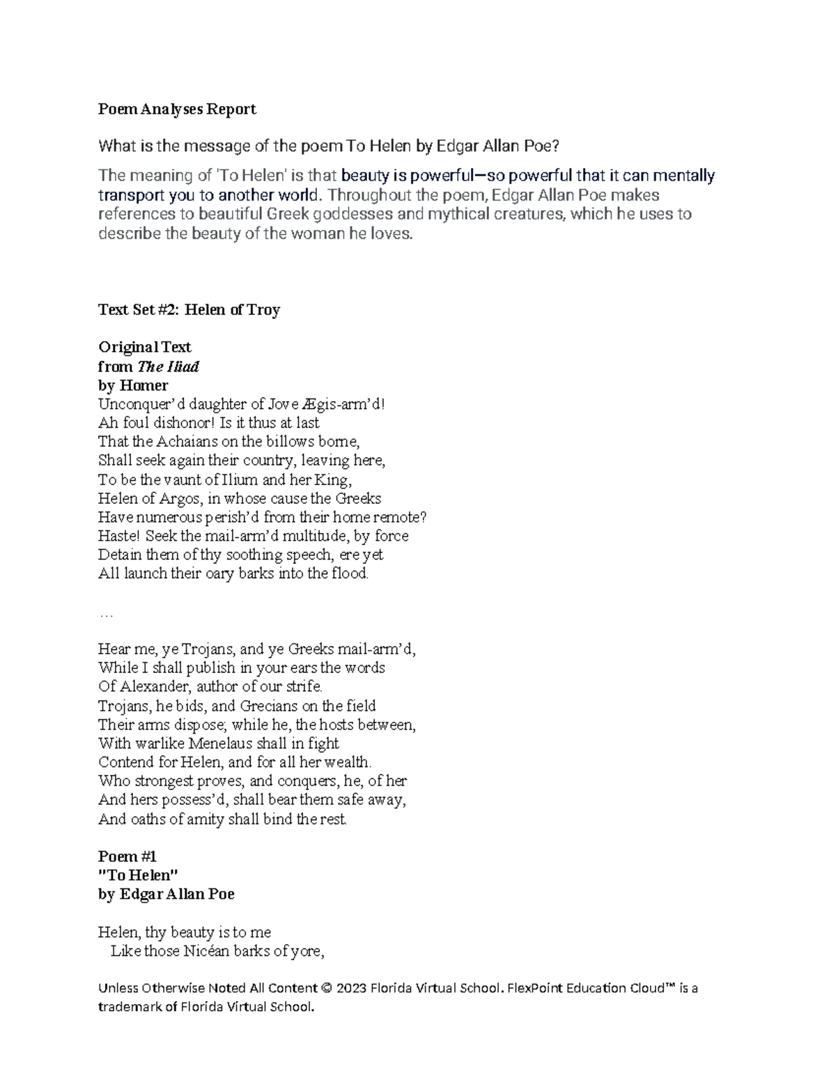 Helen of troy text set - Lab drills on academic writing lab - Poem ...