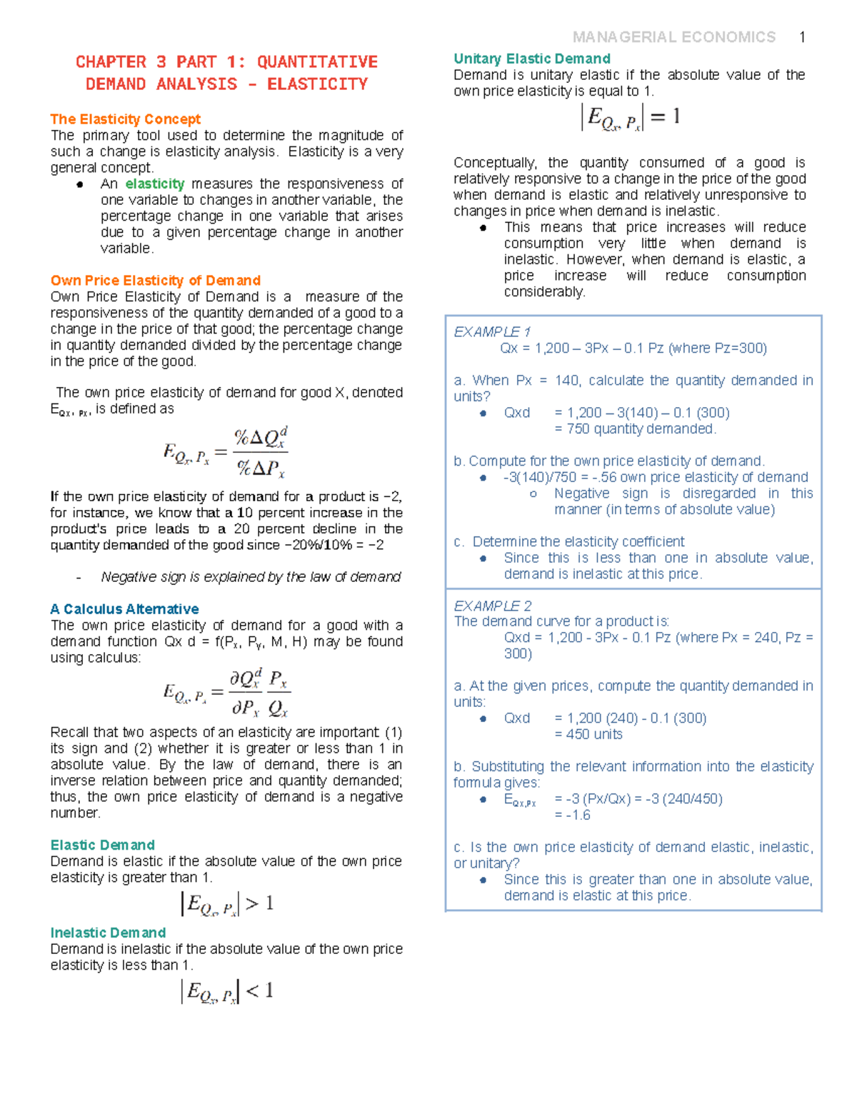ECON Quiz 2 Reviewer from Adrian - CHAPTER 3 PART 1: QUANTITATIVE DEMAND ANALYSIS - ELASTICITY ...