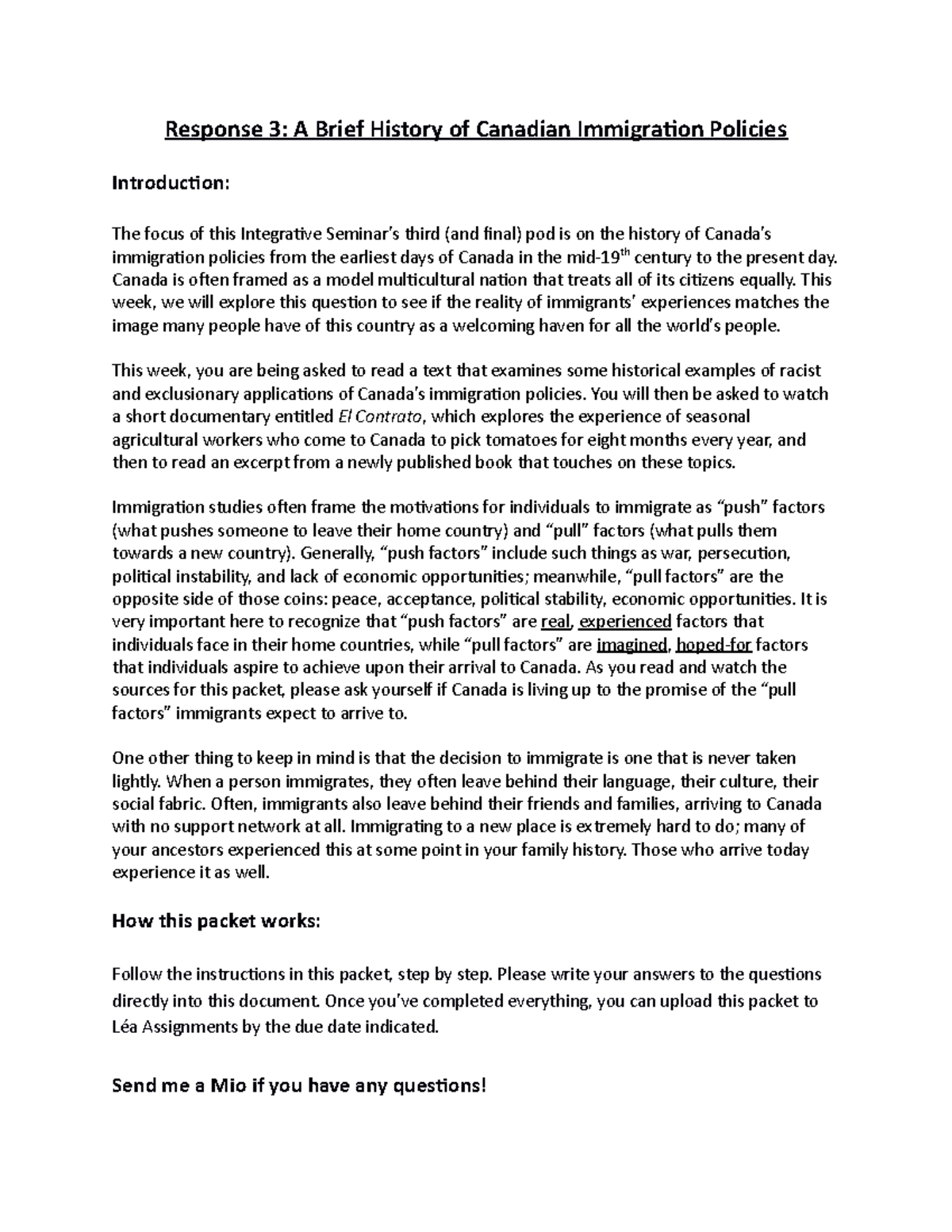 IS-Response 3 - Response 3: A Brief History of Canadian Immigration ...