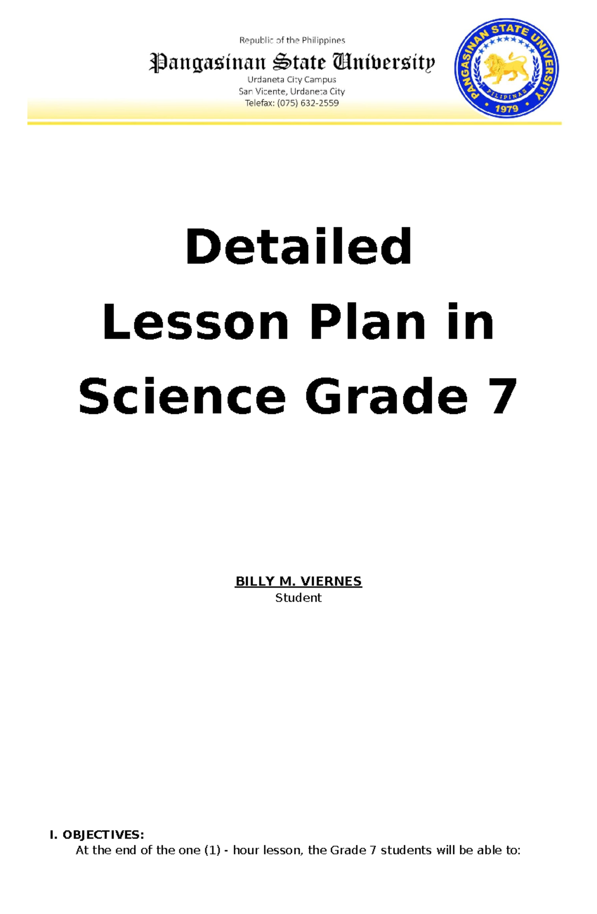 Science Major Lesson Plan Format - Detailed Lesson Plan in Science ...