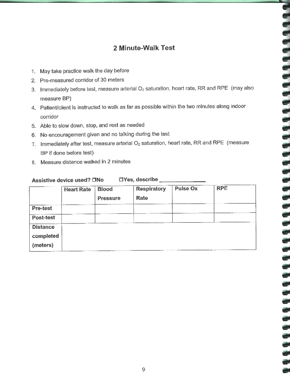 2 minute walk test - Lecture notes and handout information from PTA 221 ...