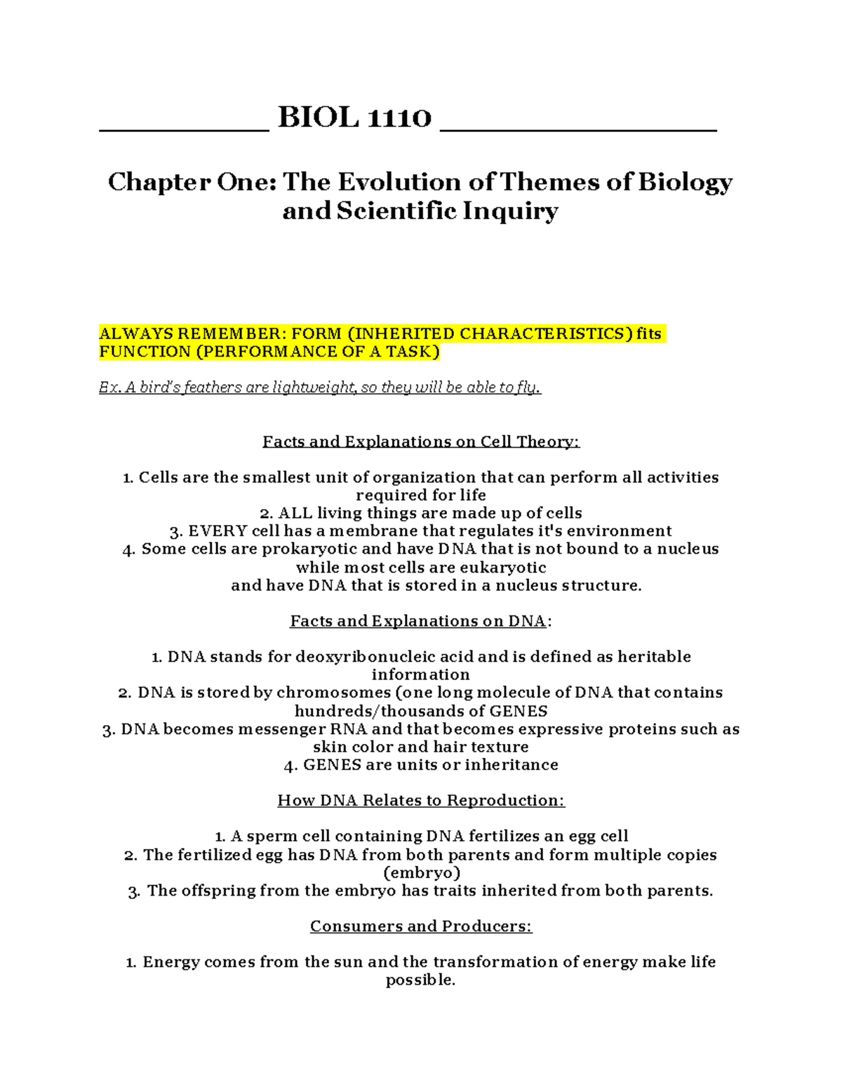 Notes 01 The Evolution Theme in Biology and Scientific Inquiry ...