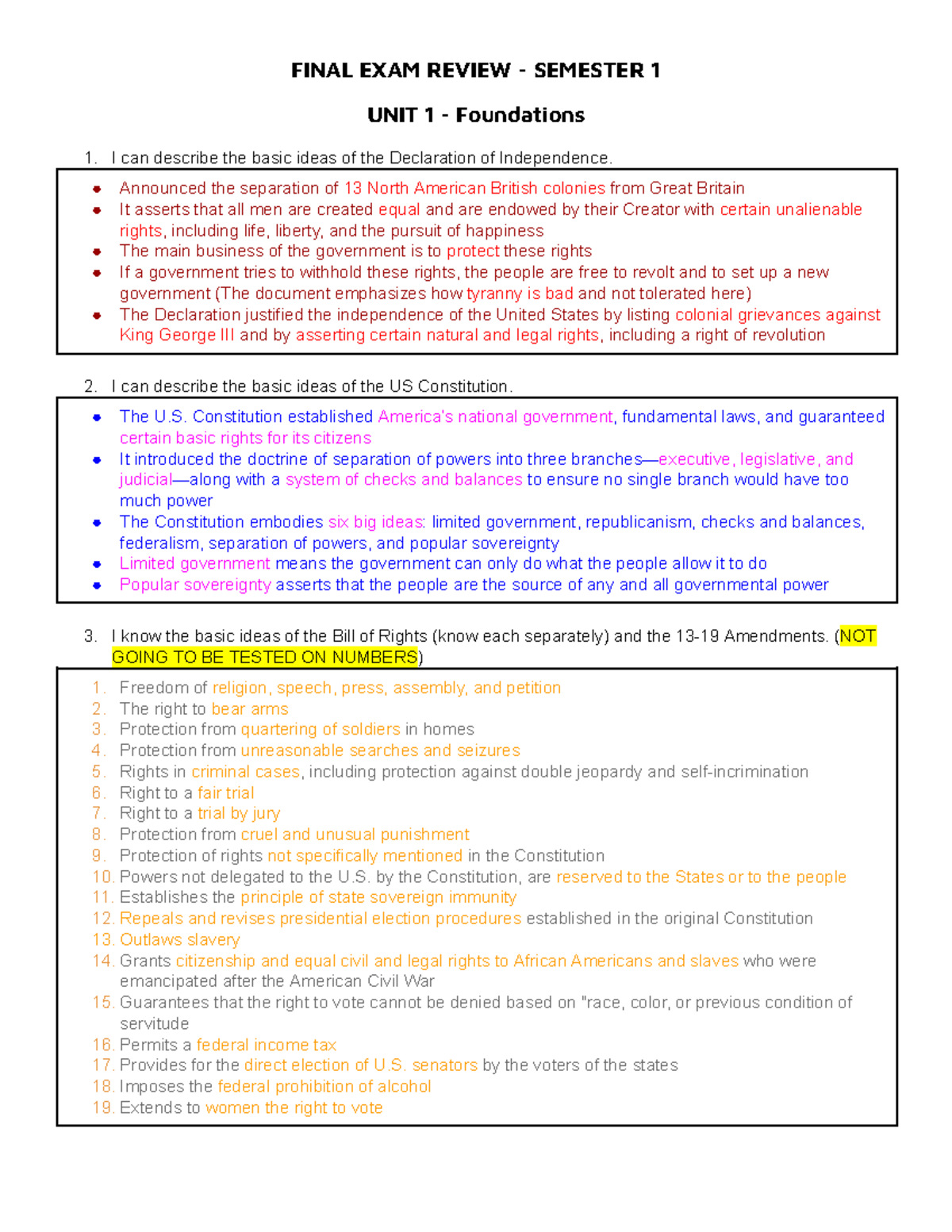 US History UNIT 1 AND 2 Summary - FINAL EXAM REVIEW - SEMESTER 1 UNIT 1 ...