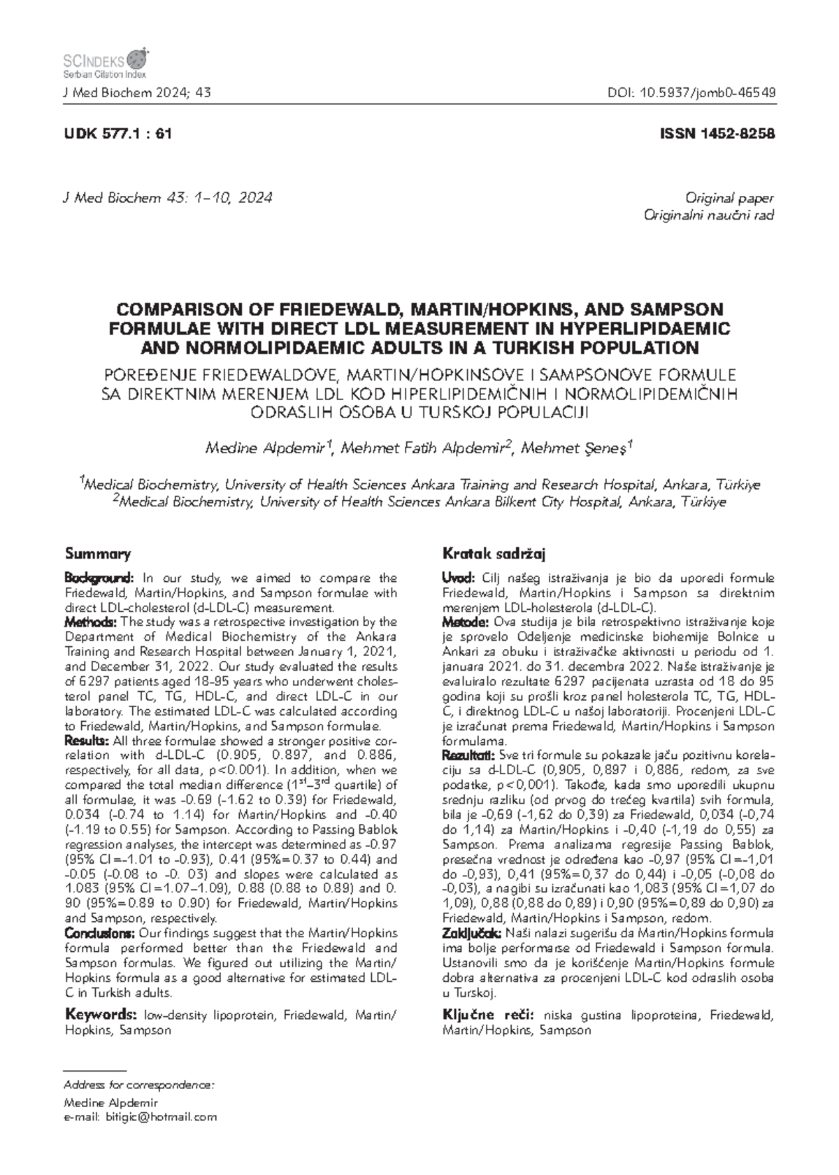 Comparison of Friedewald Martin Hopkins and Sampson - J Med Biochem ...