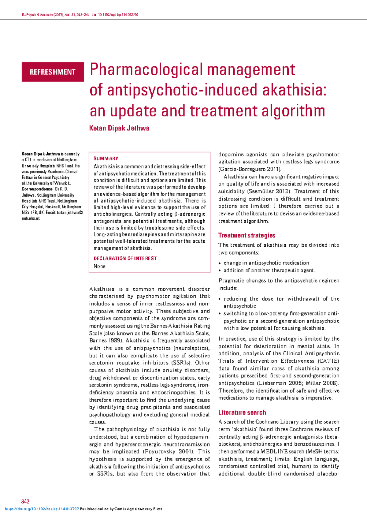 Pharmacological management of antipsychotic induced akathisia an update ...