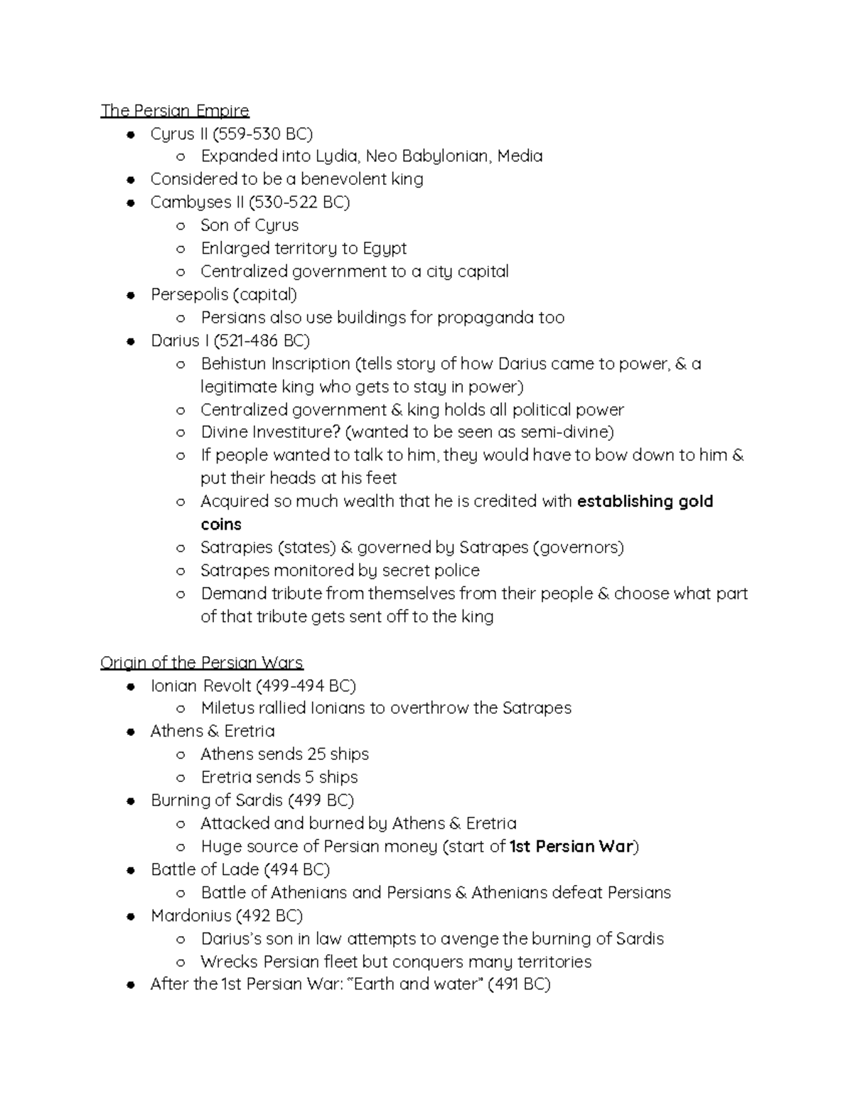 CLAS 201 Week 5 - Lecture notes Week 5 - The Persian Empire Cyrus II ...