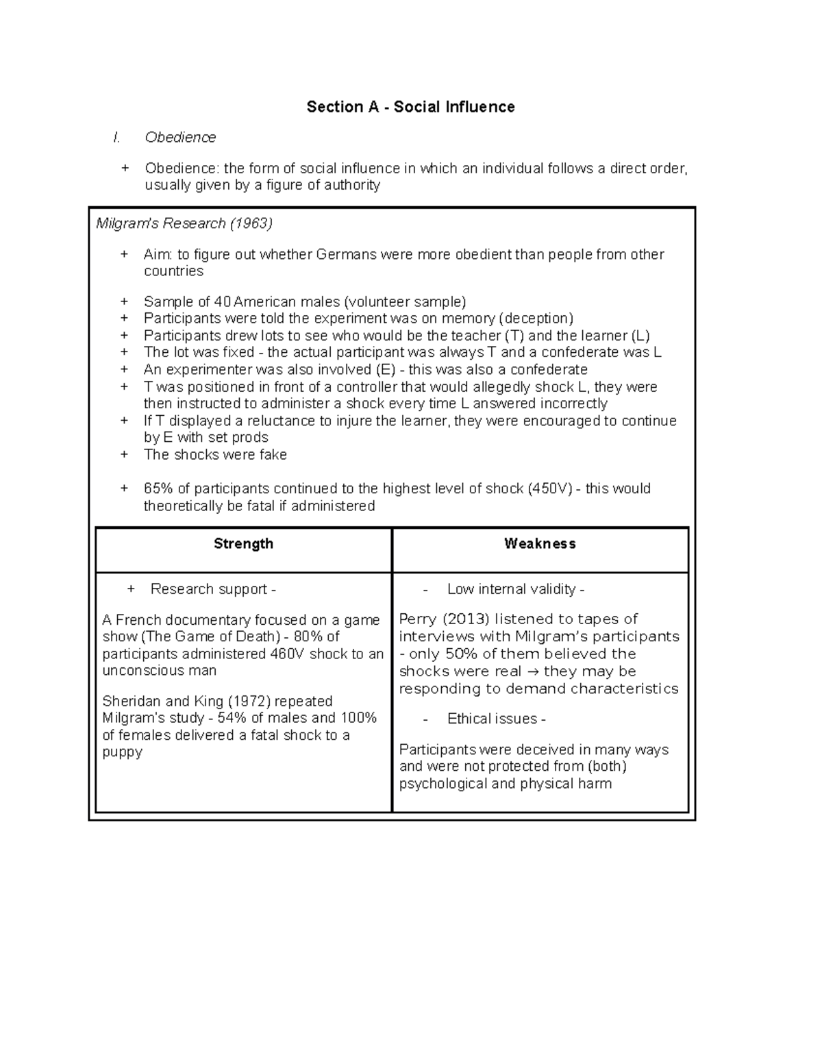 Obedience - Psychology - Section A - Social Influence I. Obedience ...