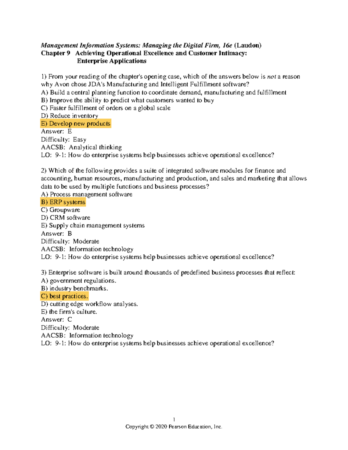 Chapter 09 - sample questions - 1 Management Information Systems ...