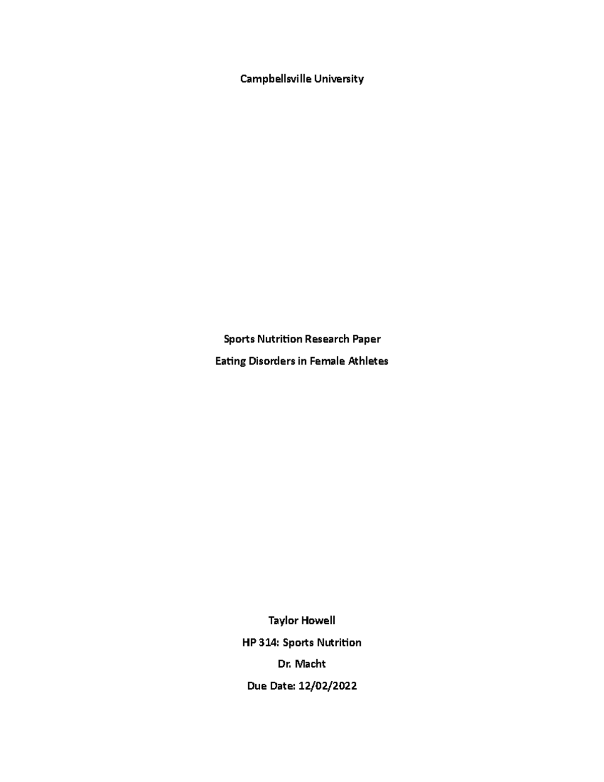 Sport nutrition research paper - Campbellsville University Sports ...