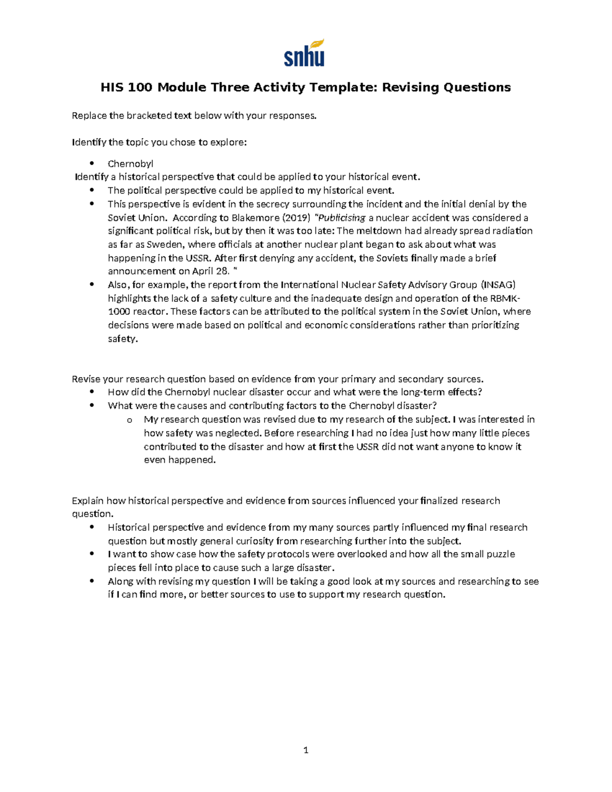 HIS 100 Module Three Activity Revising Questions Template - HIS 100 ...