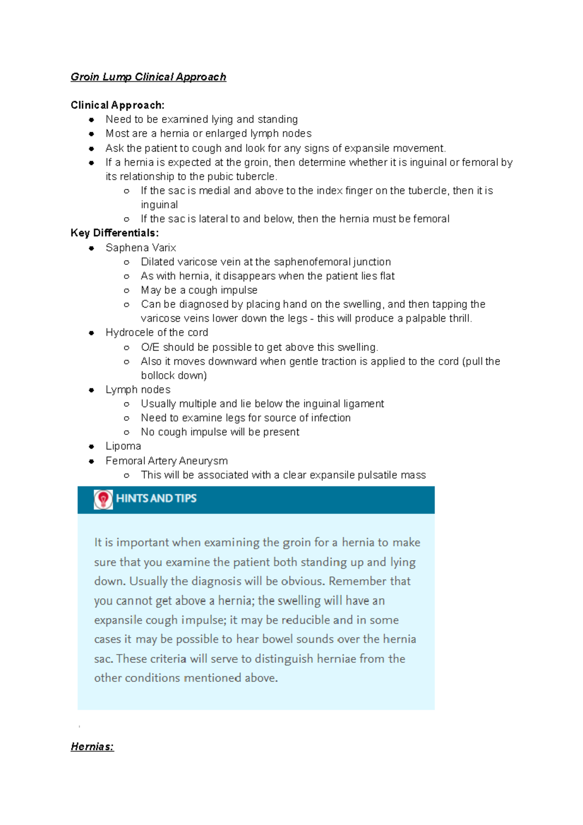 Groin Lump Hernia - Lecture notes Year 4 Digestive - Groin Lump ...