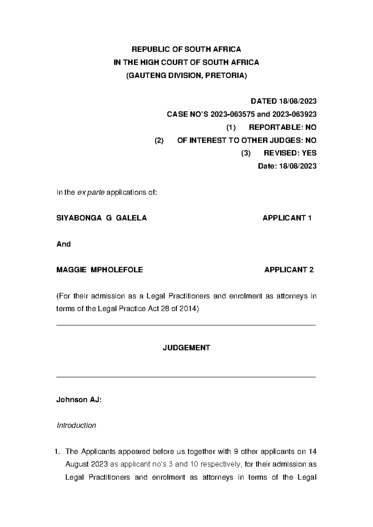 716 - Draft order tutuorial - REPUBLIC OF SOUTH AFRICA IN THE HIGH ...