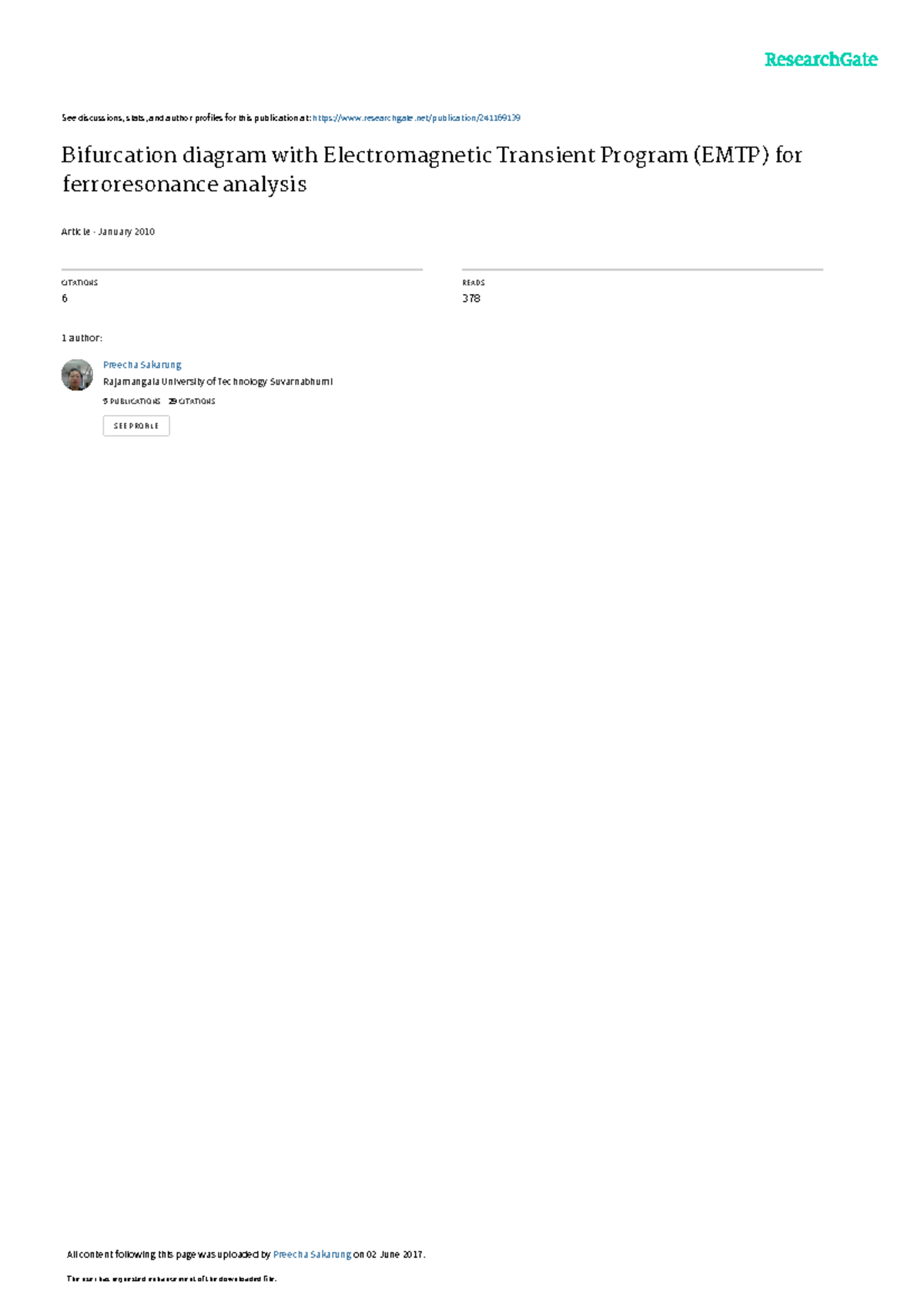 Bifurcation Diagramfor Ferroresonance See Discussions Stats And Author Profiles For This