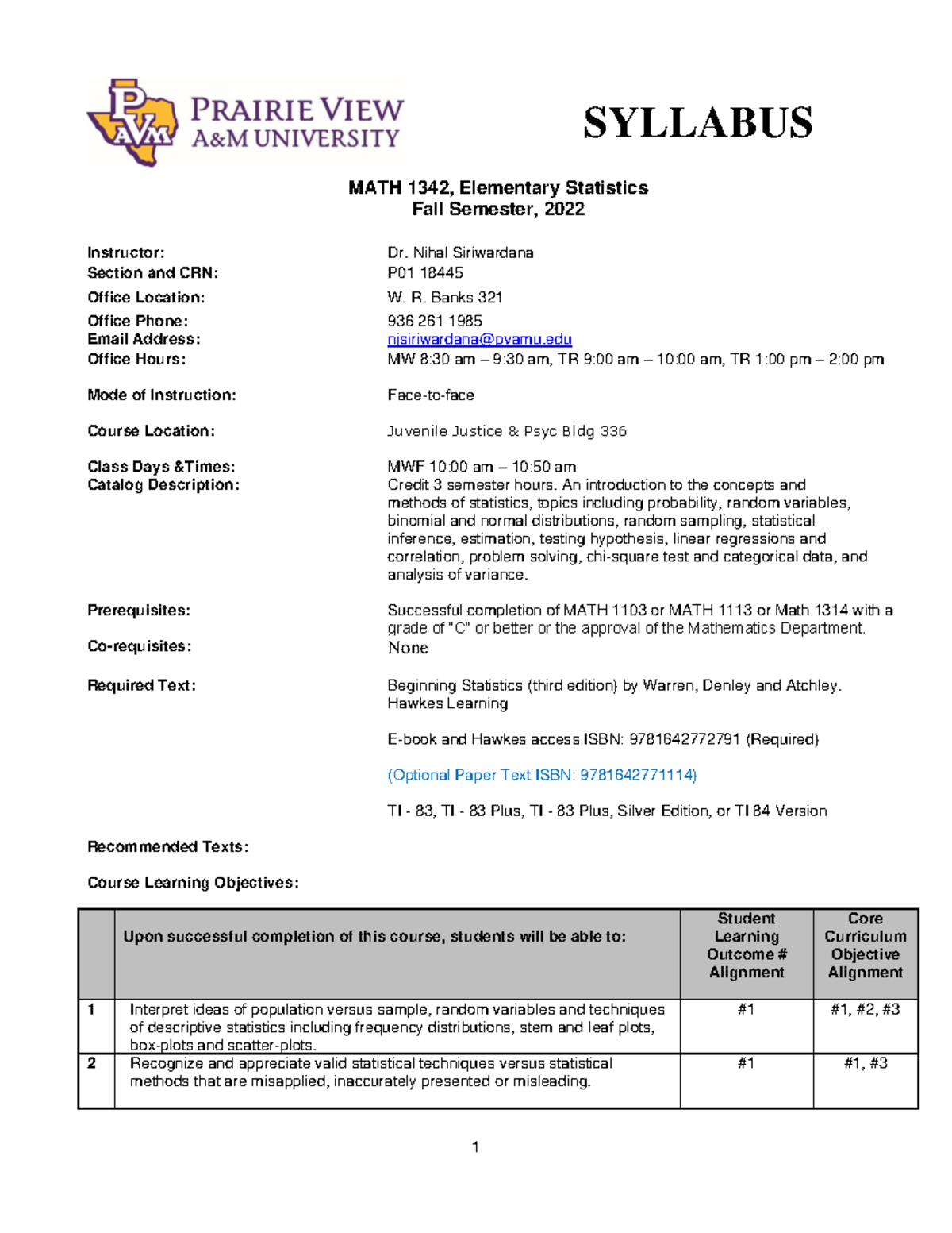 MATH 1342-P01 lecture agenda levels to learning math efficiently - SYLLABUS MATH 1342 ...