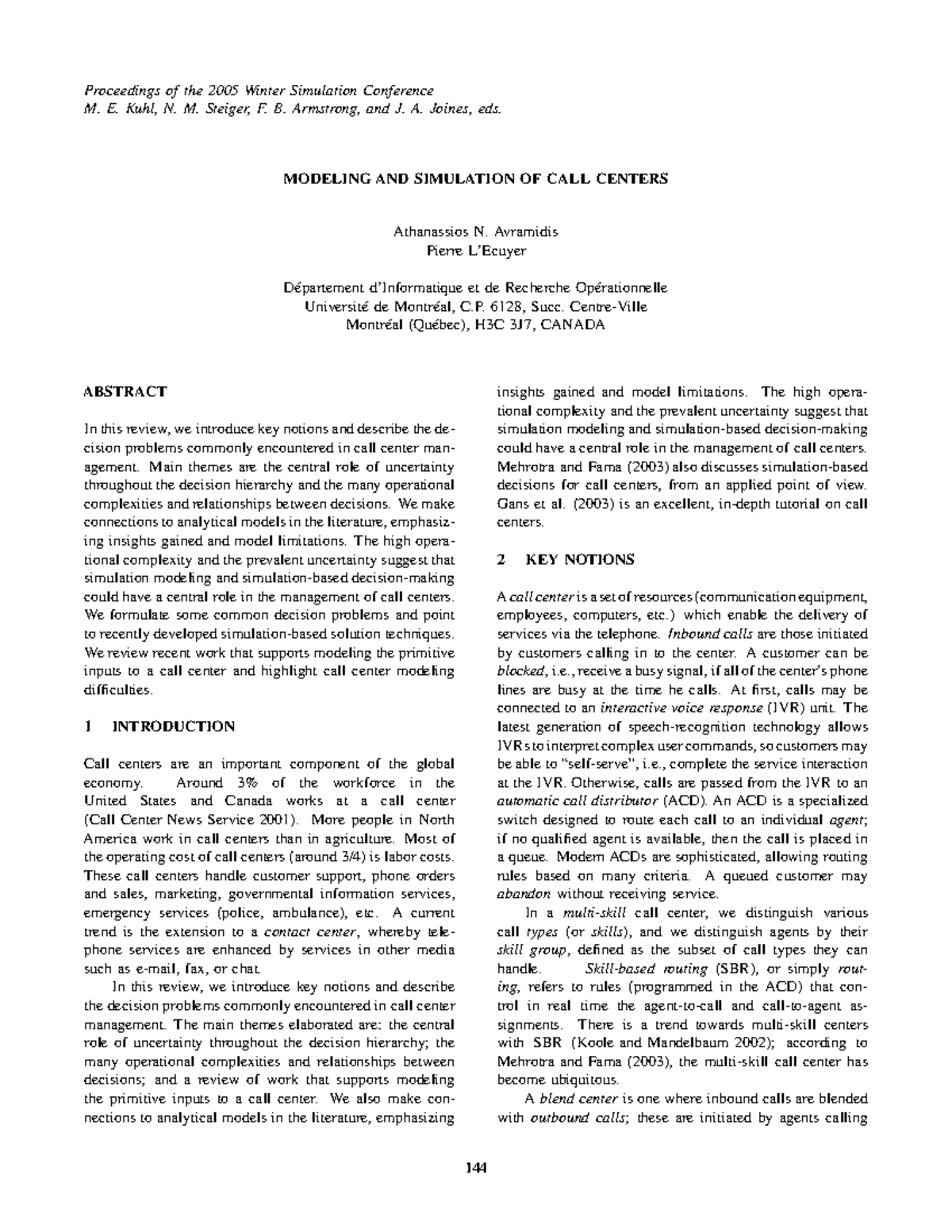 015-Salem - simulatin - Proceedings of the 2005 Winter Simulation ...