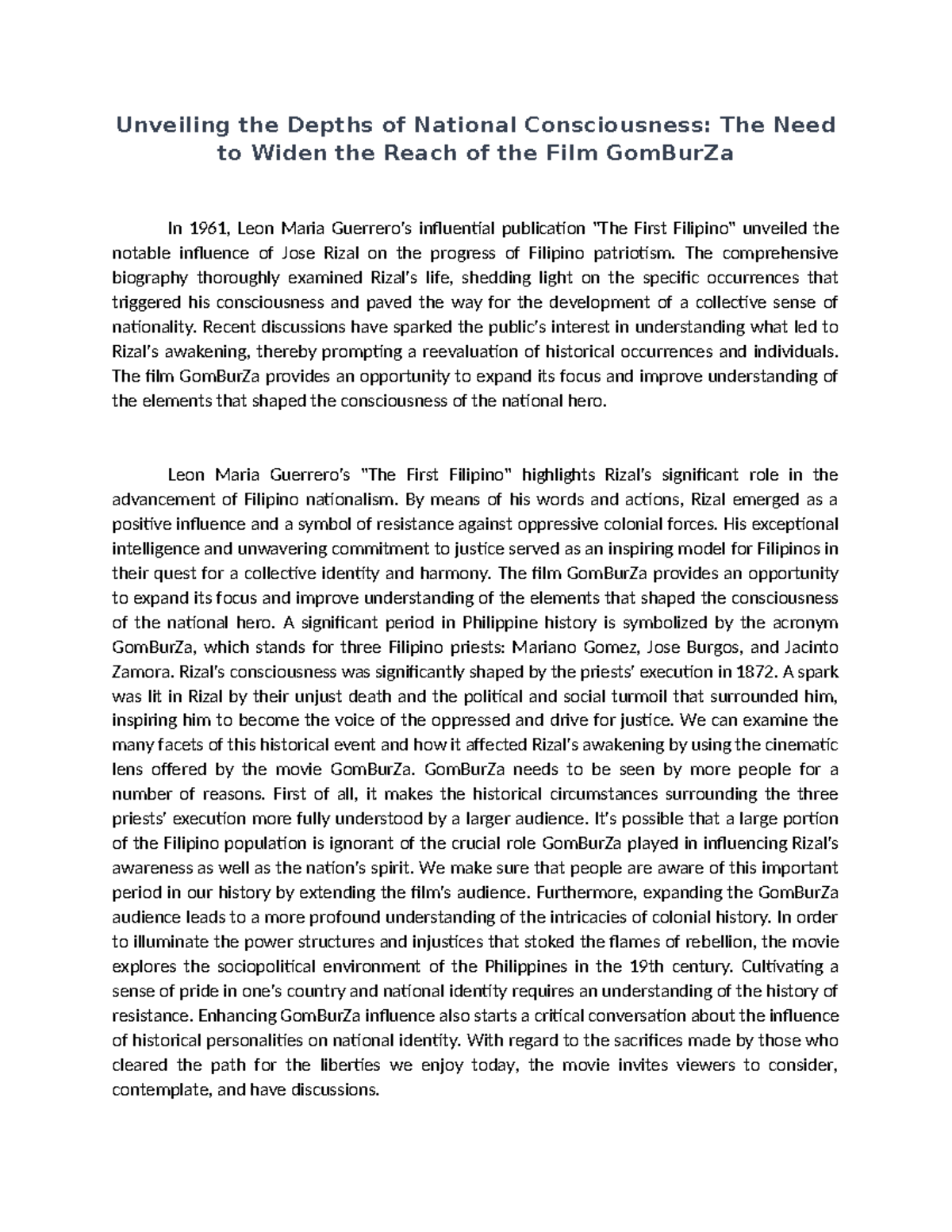 Rizal Essay - Unveiling the Depths of National Consciousness: The Need ...