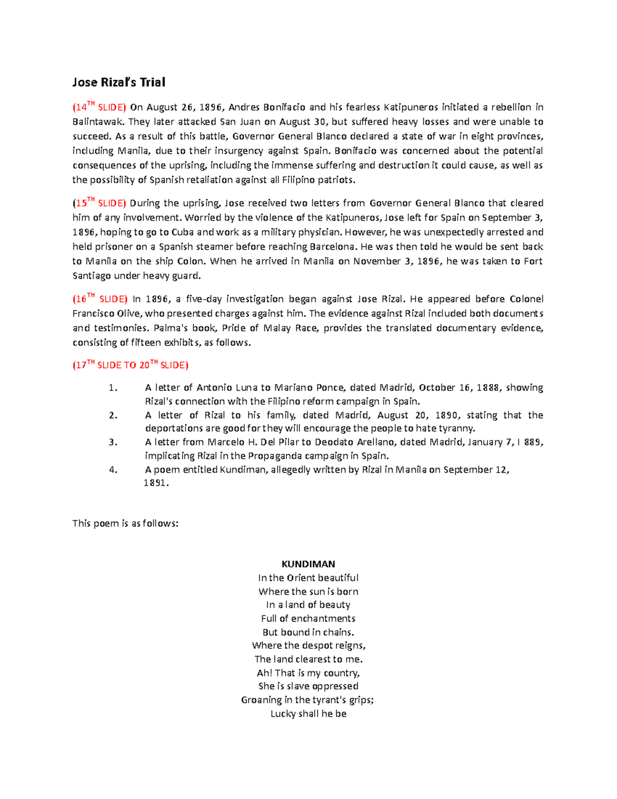 rizals works of life - Jose Rizal’s Trial (14TH SLIDE) On August 26 ...