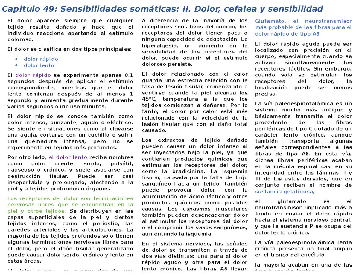 Capitulo 49 - Capitulo 49: Sensibilidades somáticas: II. Dolor, cefalea y sensibilidad El dolor ...
