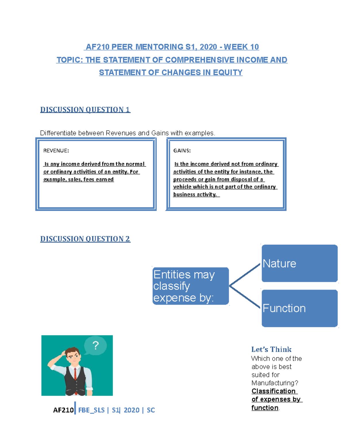 AF210 PM WK10 S1 2020 - AF210 PEER MENTORING S1, 2020 - WEEK 10 TOPIC ...