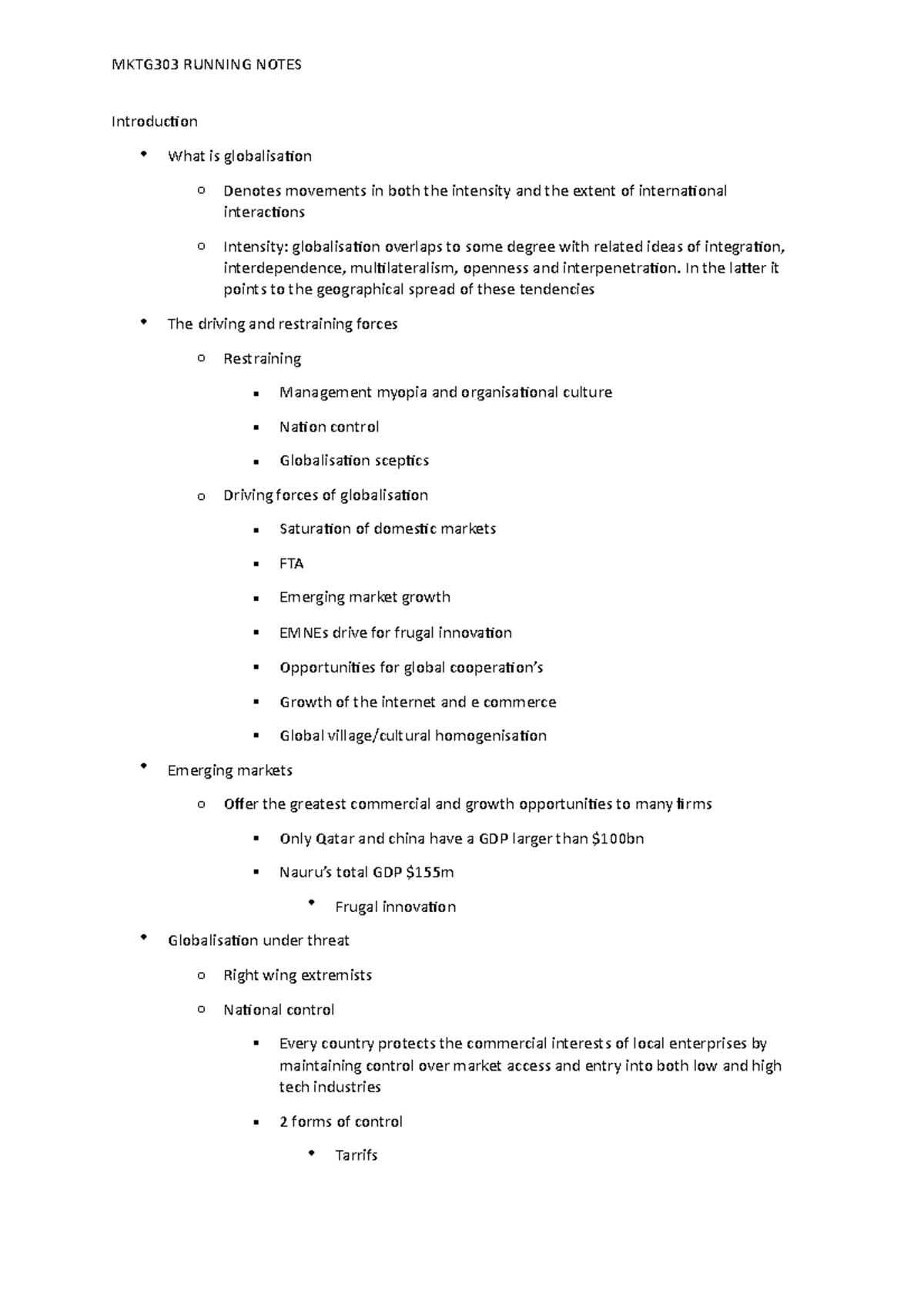 MKTG303 Running Notes - MKTG303 RUNNING NOTES Introduc6on What is ...