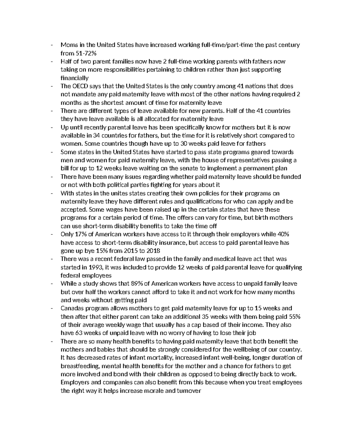 Parental Leave Notes - Moms in the United States have increased working ...