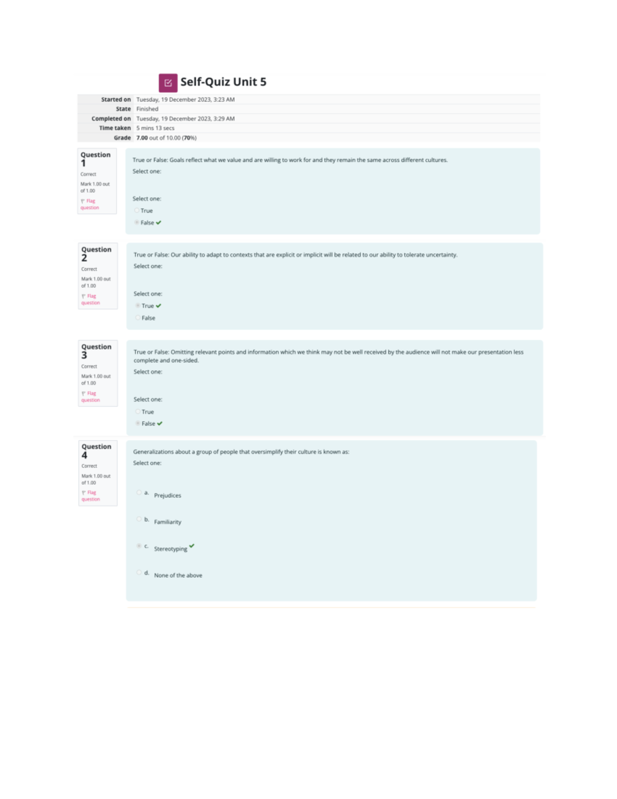 Self Quiz Unit 5 - BUS 1105 - Studocu