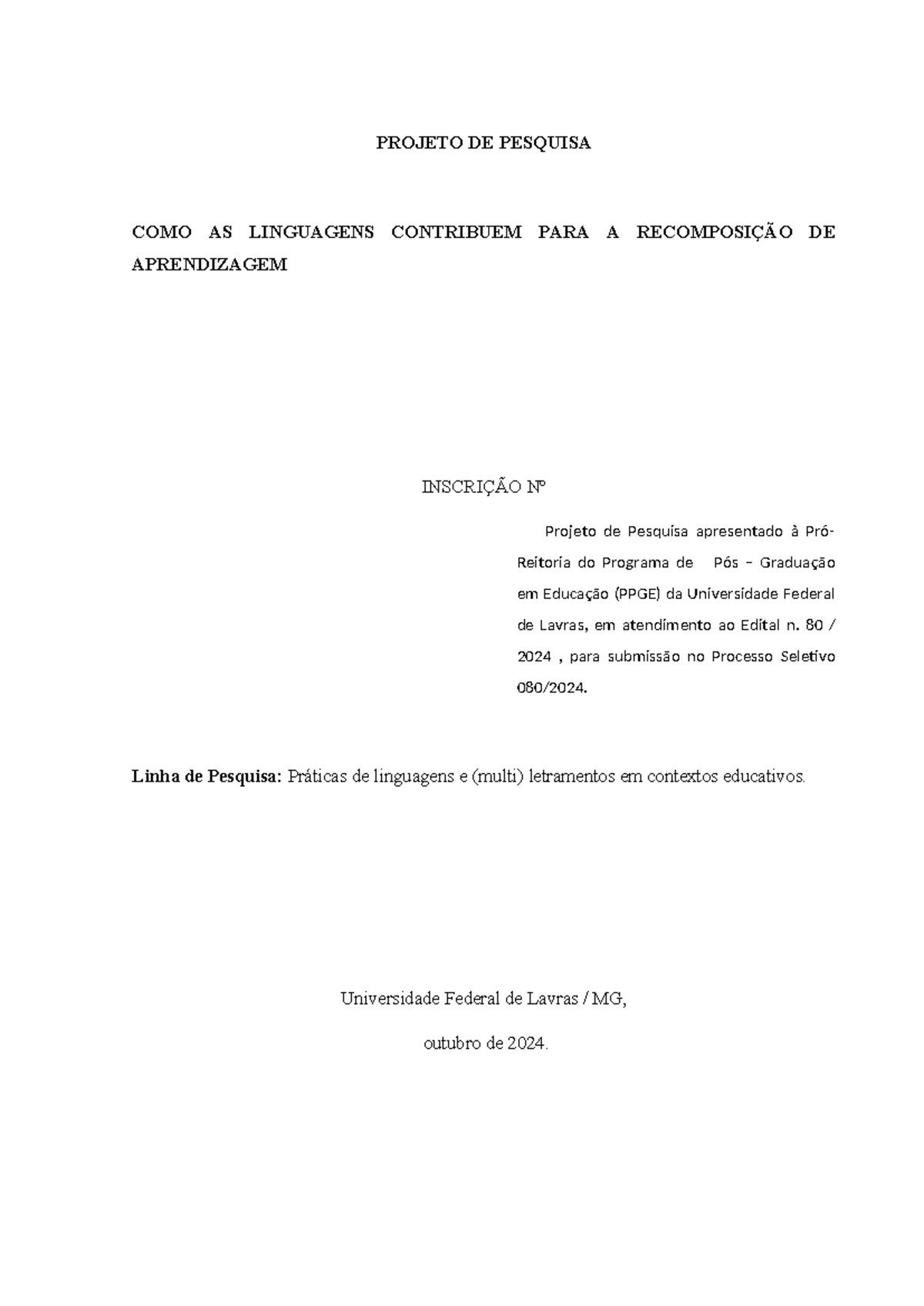 Projeto DE Pesquisa - rwerwe rw rw - PROJETO DE PESQUISA COMO AS ...