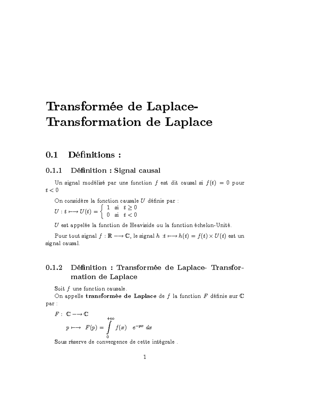 Chapitre 3- Transformée de Laplace- 1ère partie - TransformÈe de ...
