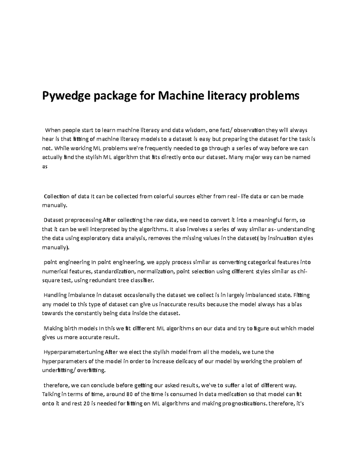 Pywedge package for Machine literacy problems - While working ML ...