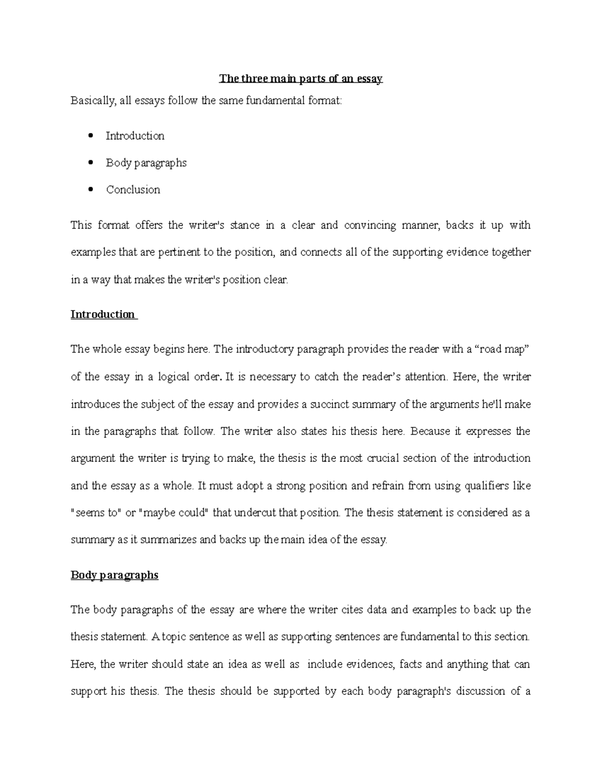 The three main parts of an essay - The three main parts of an essay ...