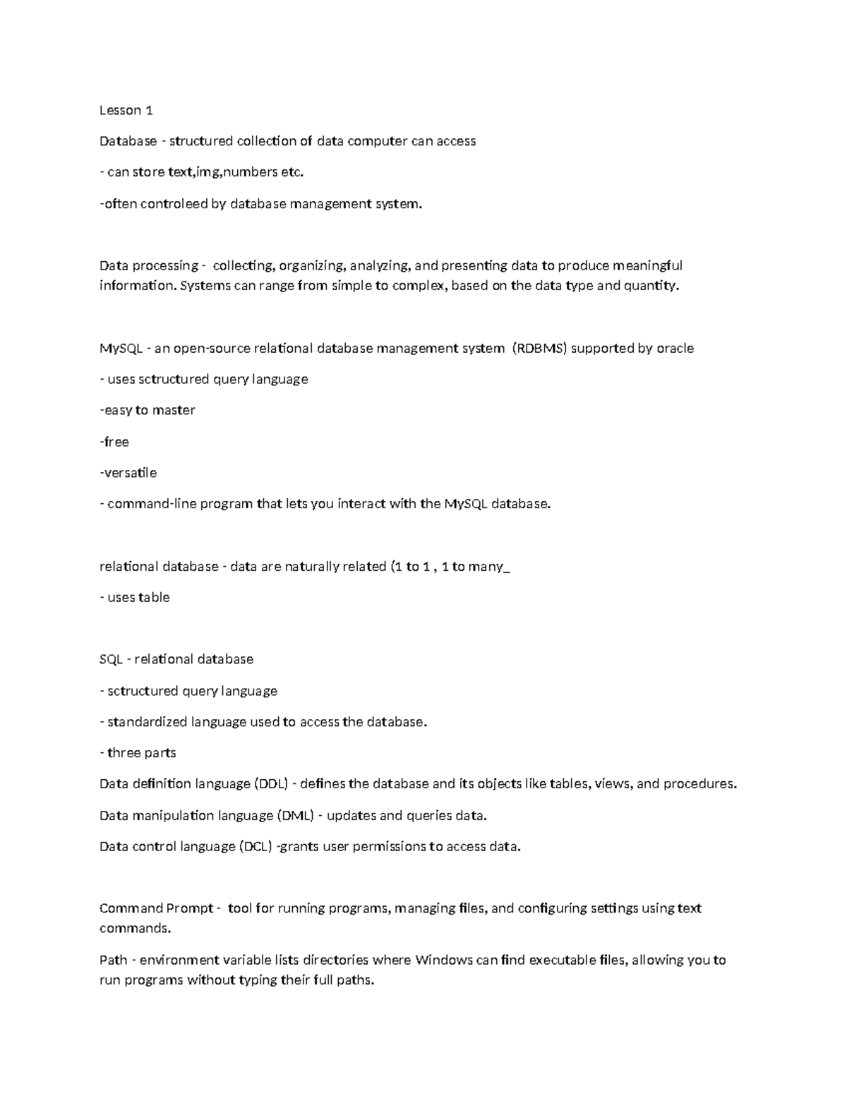 Pre Lims Reviewer Infomation Managenent - Lesson 1 Database - structured collection of data ...