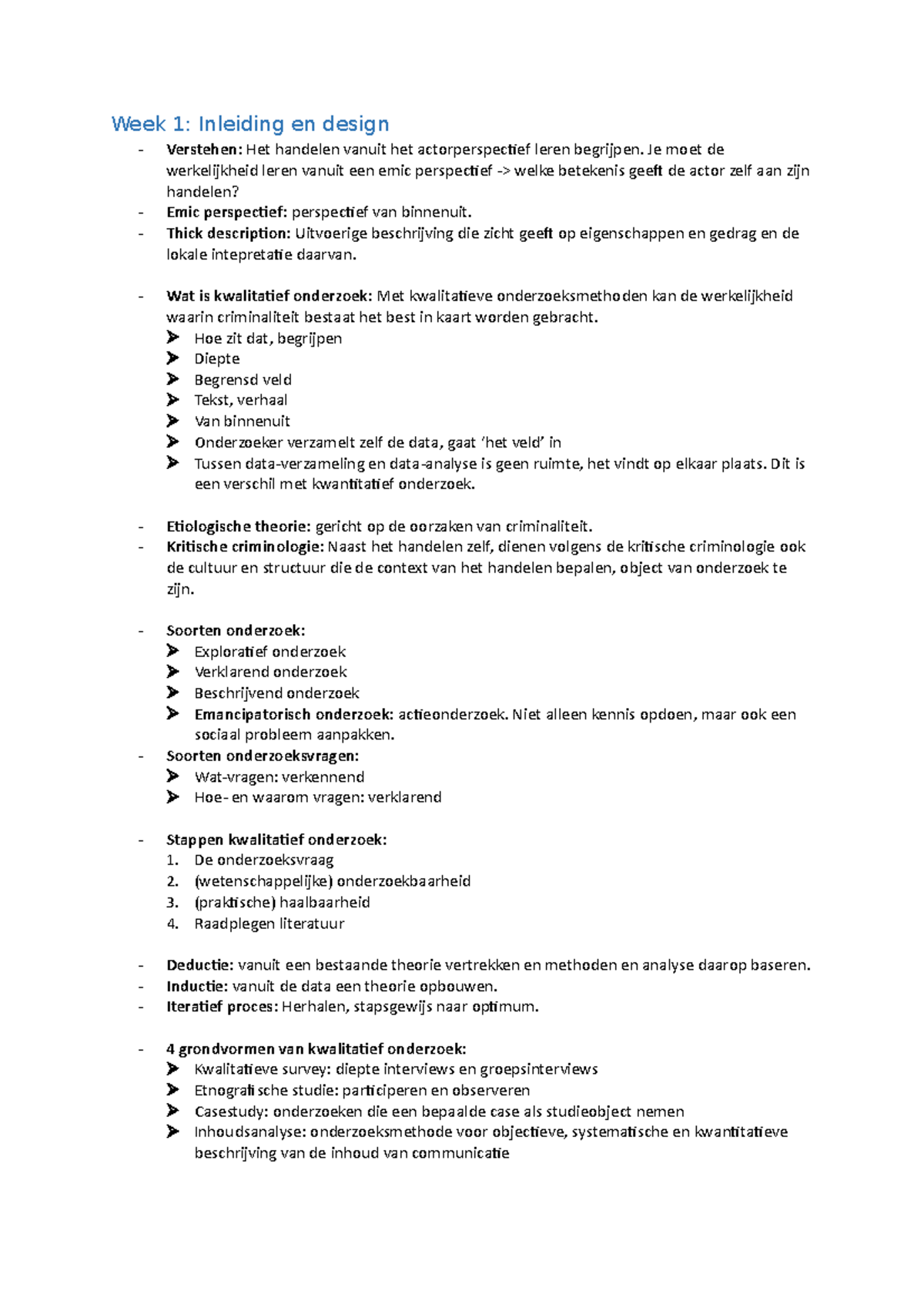 Kwalitatieve methoden kort overzicht - Week 1: Inleiding en design ...
