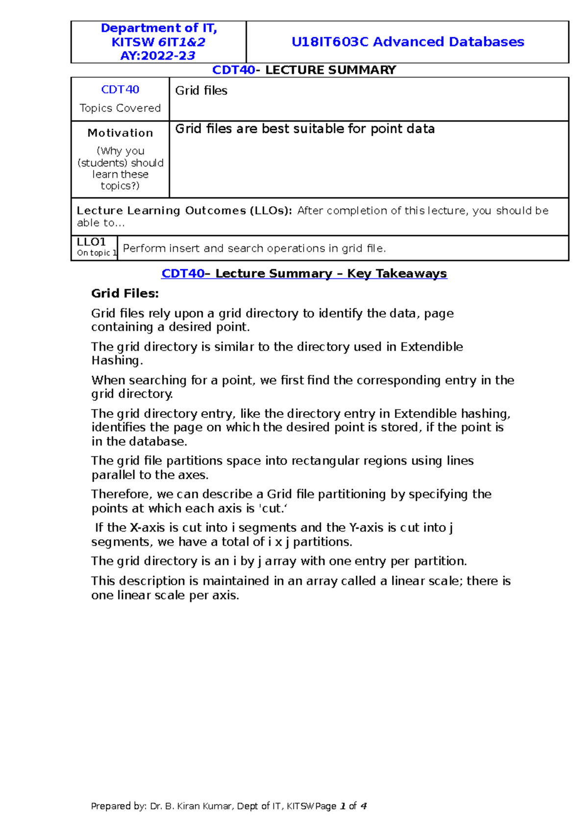 Advanced Database-2 - notes - KITSW 6 IT1& AY:202 2 -2 3 U18IT603C ...