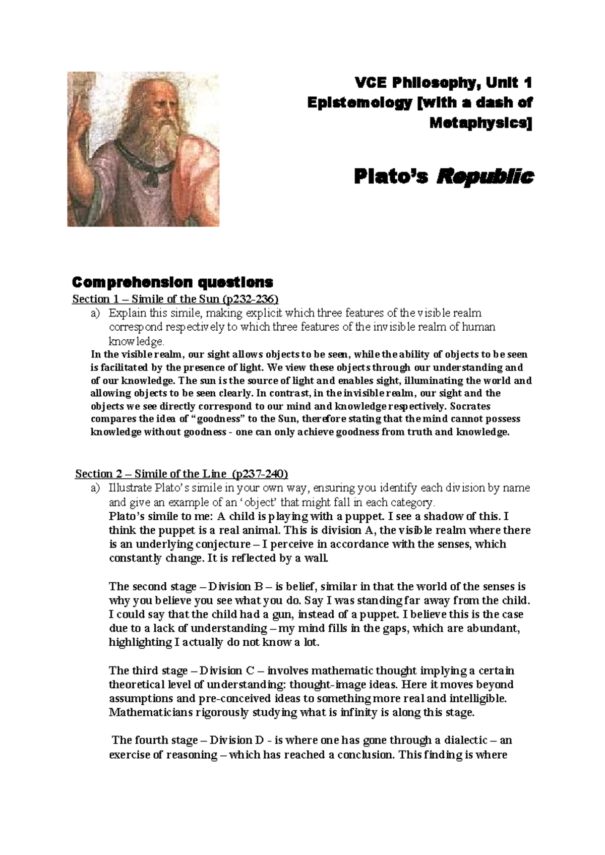 Plato - w5 - well - VCE Philosophy, Unit 1 Epistemology [with a dash of ...