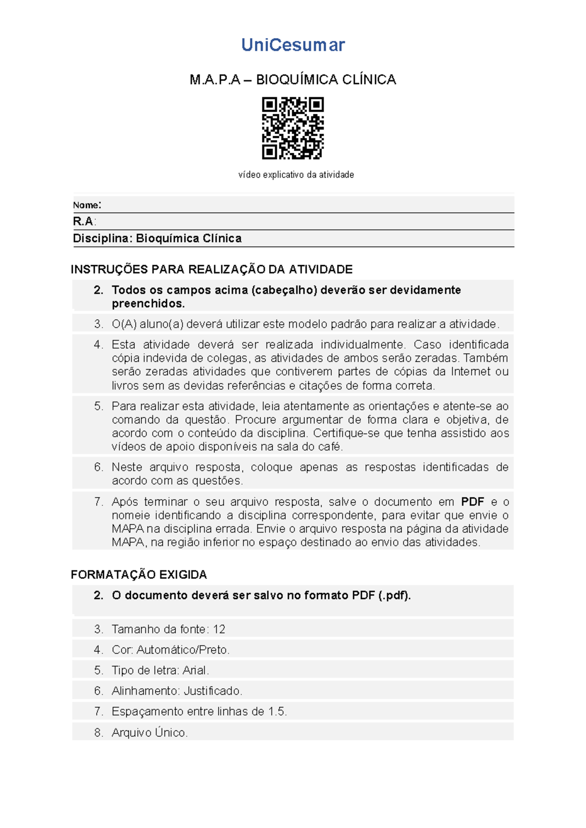 Mapa bioquímica clínica - UniCesumar M.A.P – BIOQUÍMICA CLÍNICA vídeo explicativo da atividade ...