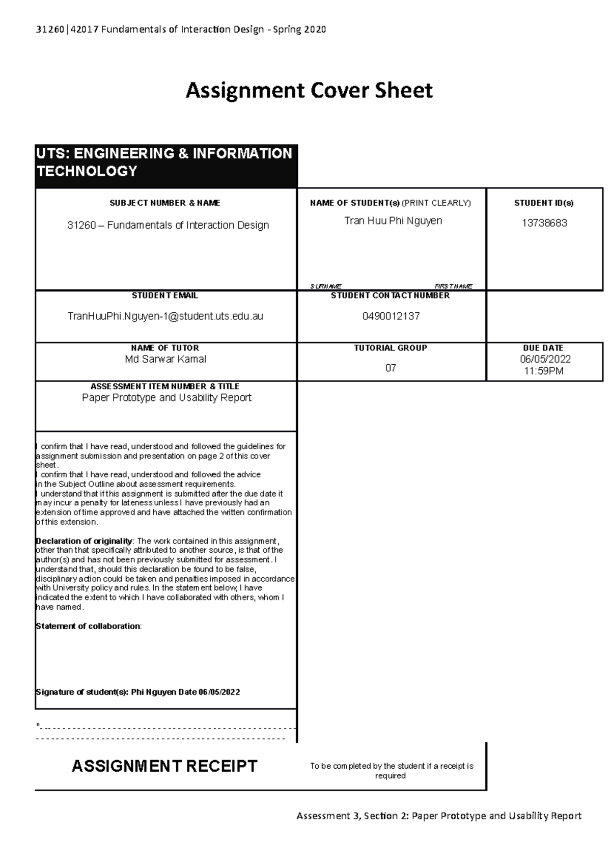 Usability Report Heuristic Evaluation Sheet Full - Assignment Cover ...