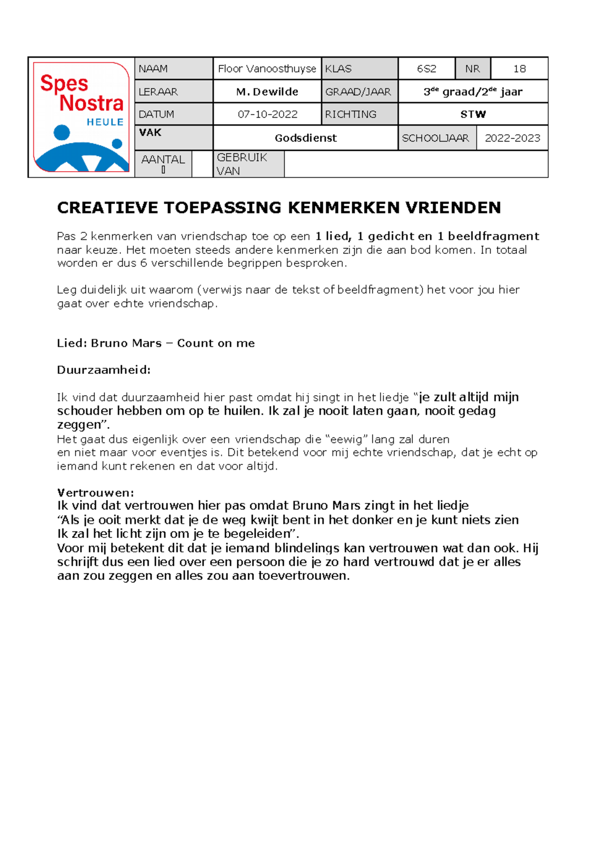 Creatieve taak vriendschap - NAAM Floor Vanoosthuyse KLAS 6S2 NR 18 ...