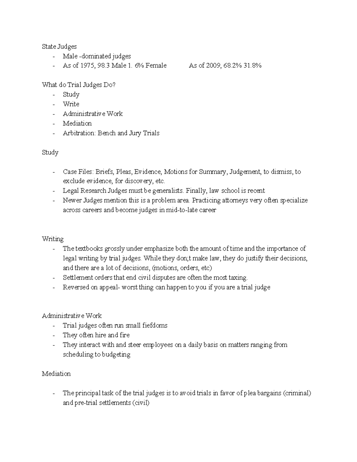 Judges - Notes - State Judges Male judges As of 1975, 98 Male 1. Female ...