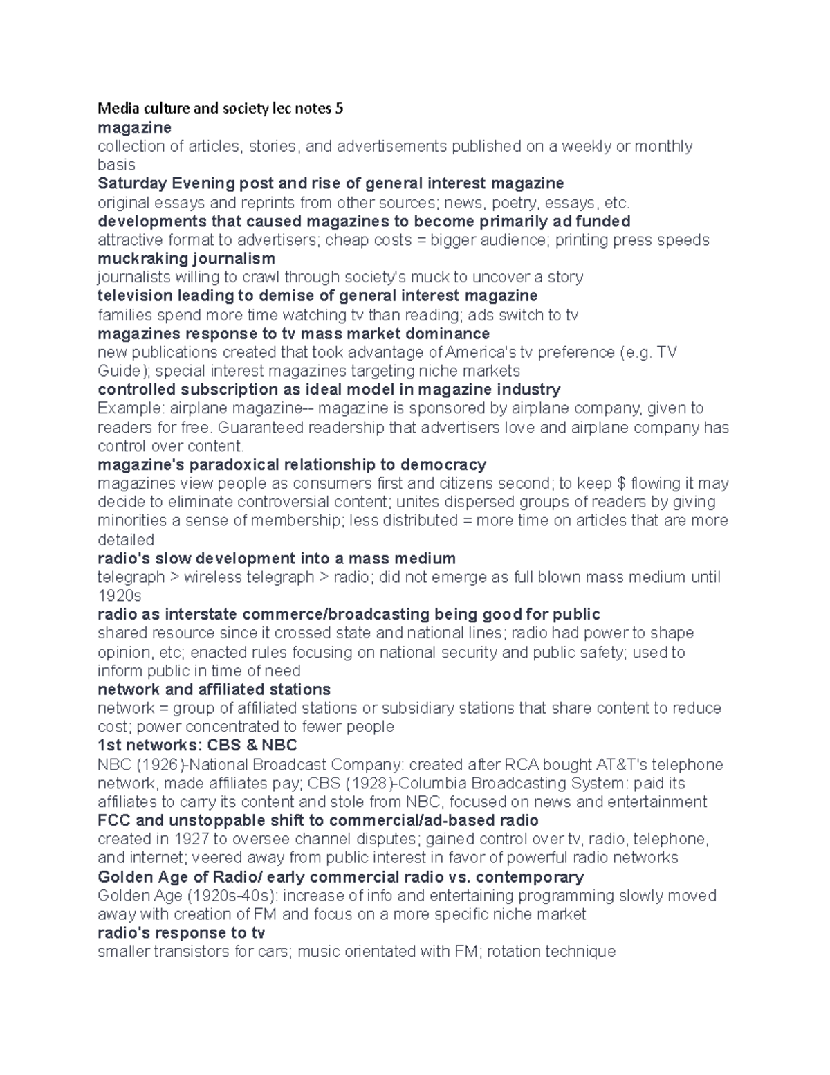 Media culture and society lec notes 5 - developments that caused ...