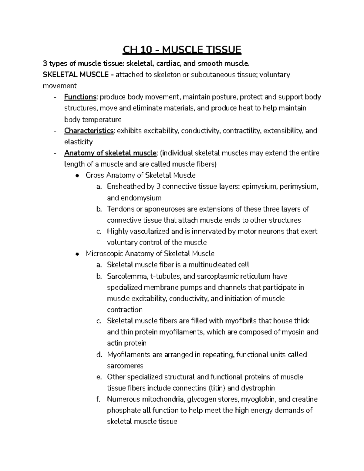 CH 10 - Muscle Tissue - Lecture notes 5 - CH 10 - MUSCLE TISSUE 3 types ...