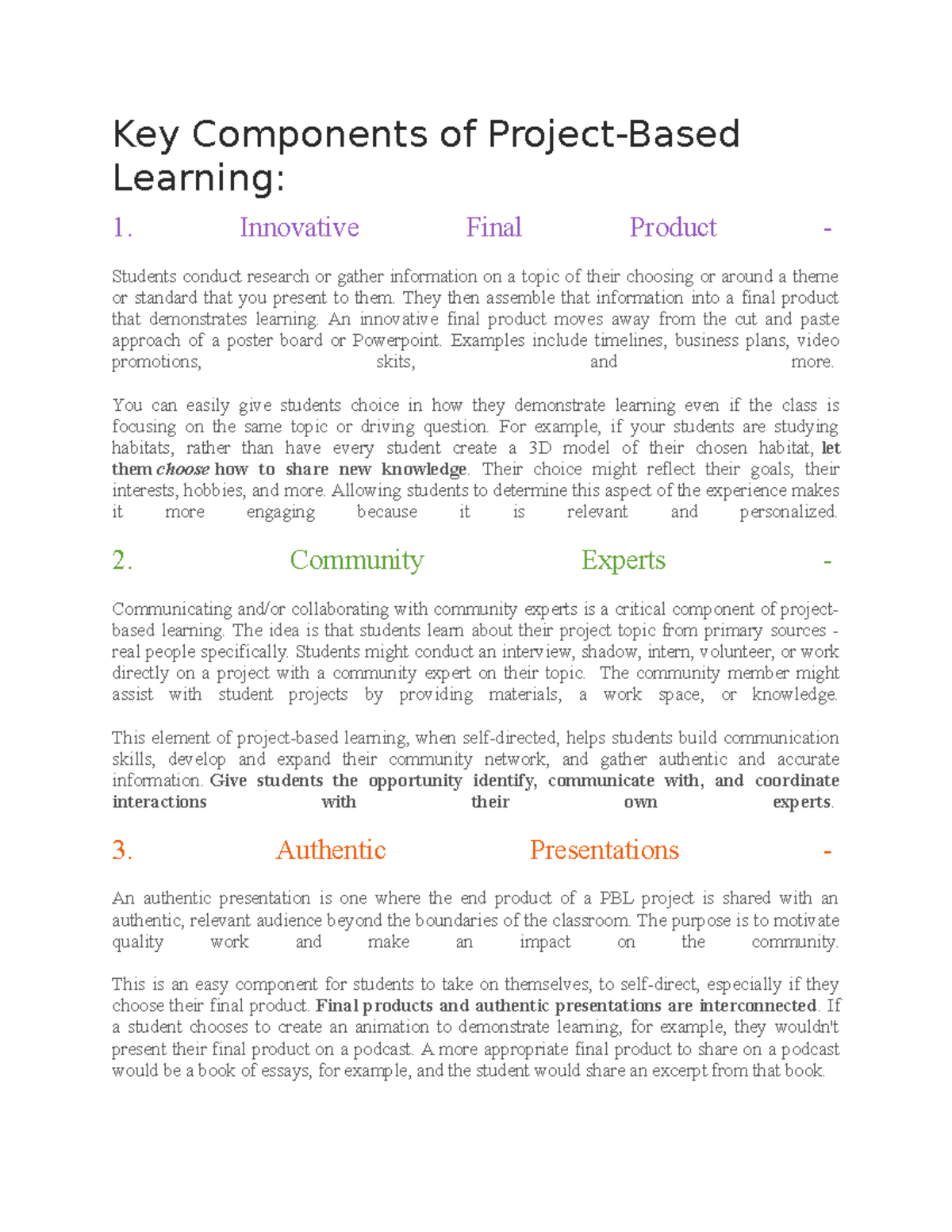 Key Components of Project - Key Components of Project-Based Learning: 1 ...