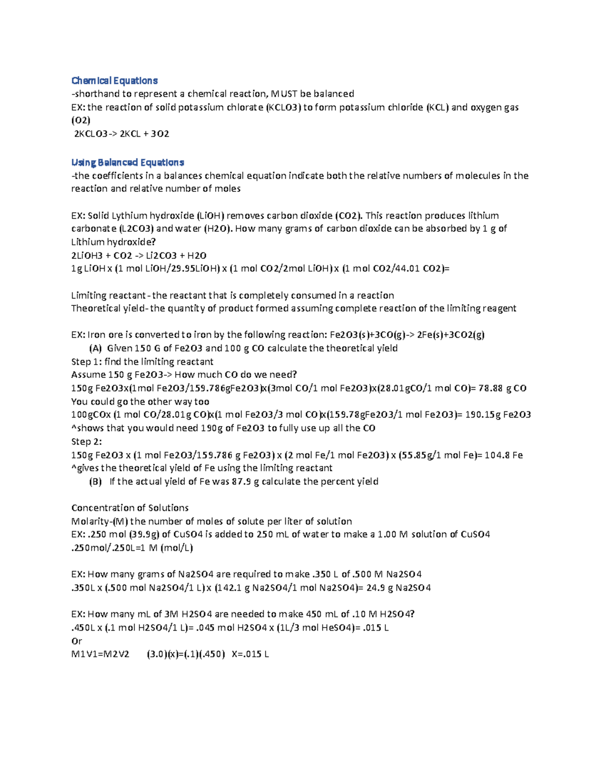 Gen Chem Notes 2 - Chemical Equations -shorthand to represent a ...