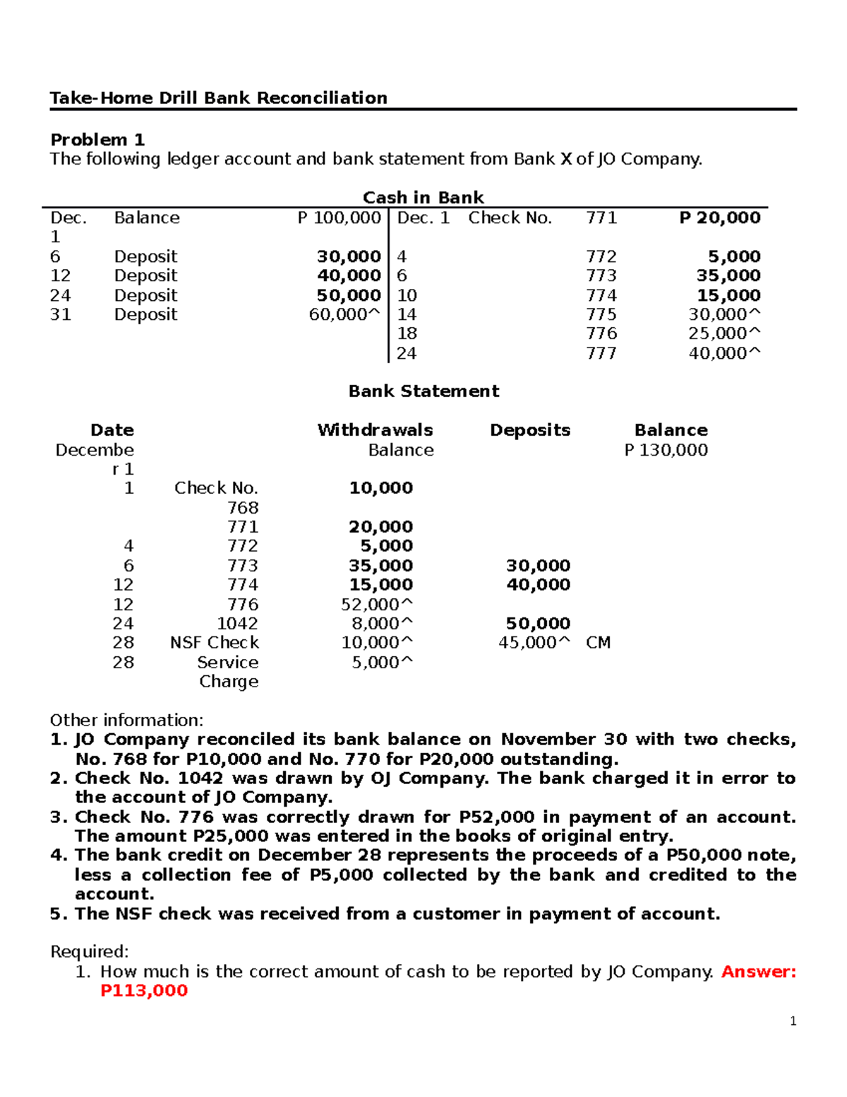 Bank recon_Bank reconciliation unit drill - Take-Home Drill Bank ...