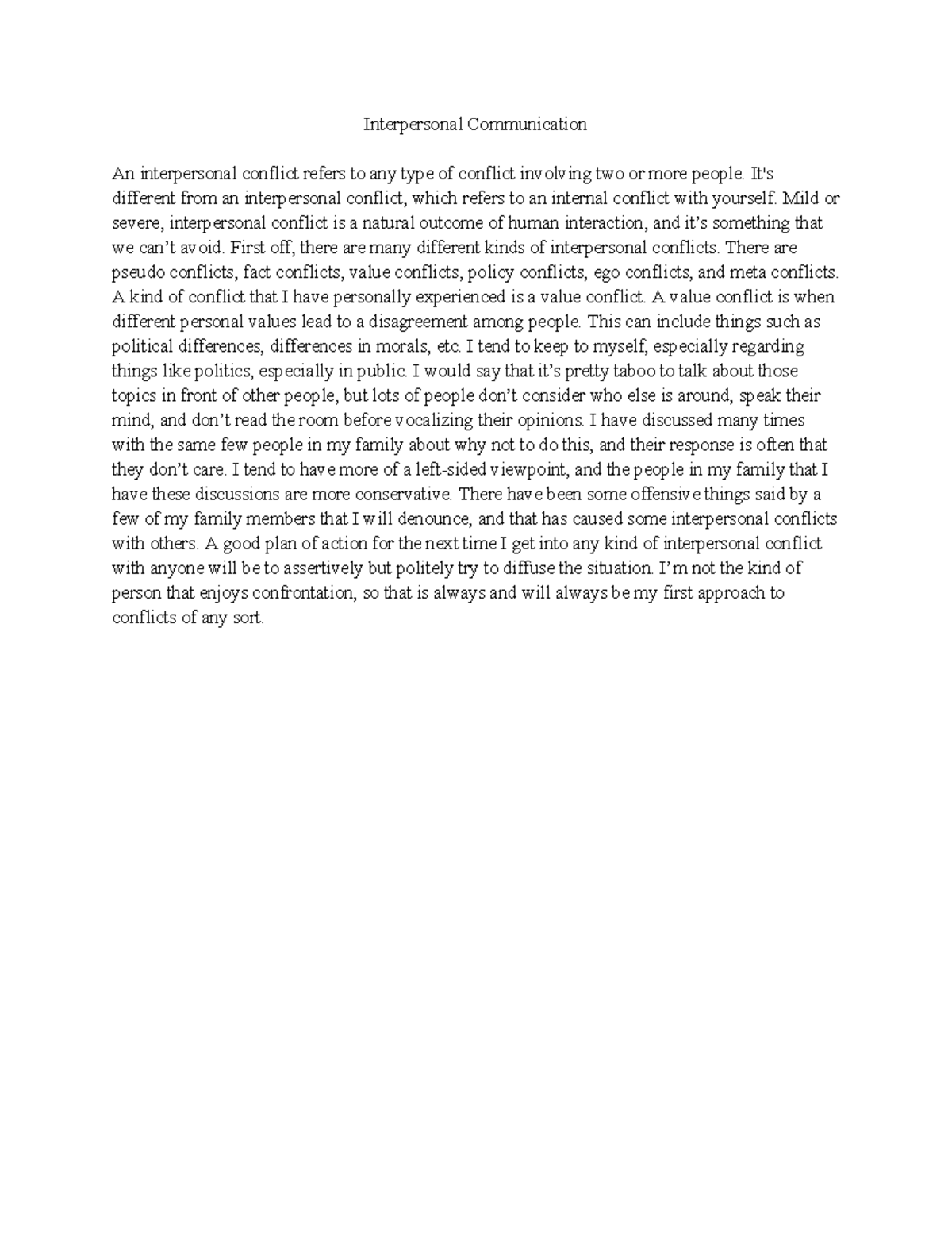 Chapter 8 Assignment - Interpersonal Communication An interpersonal ...