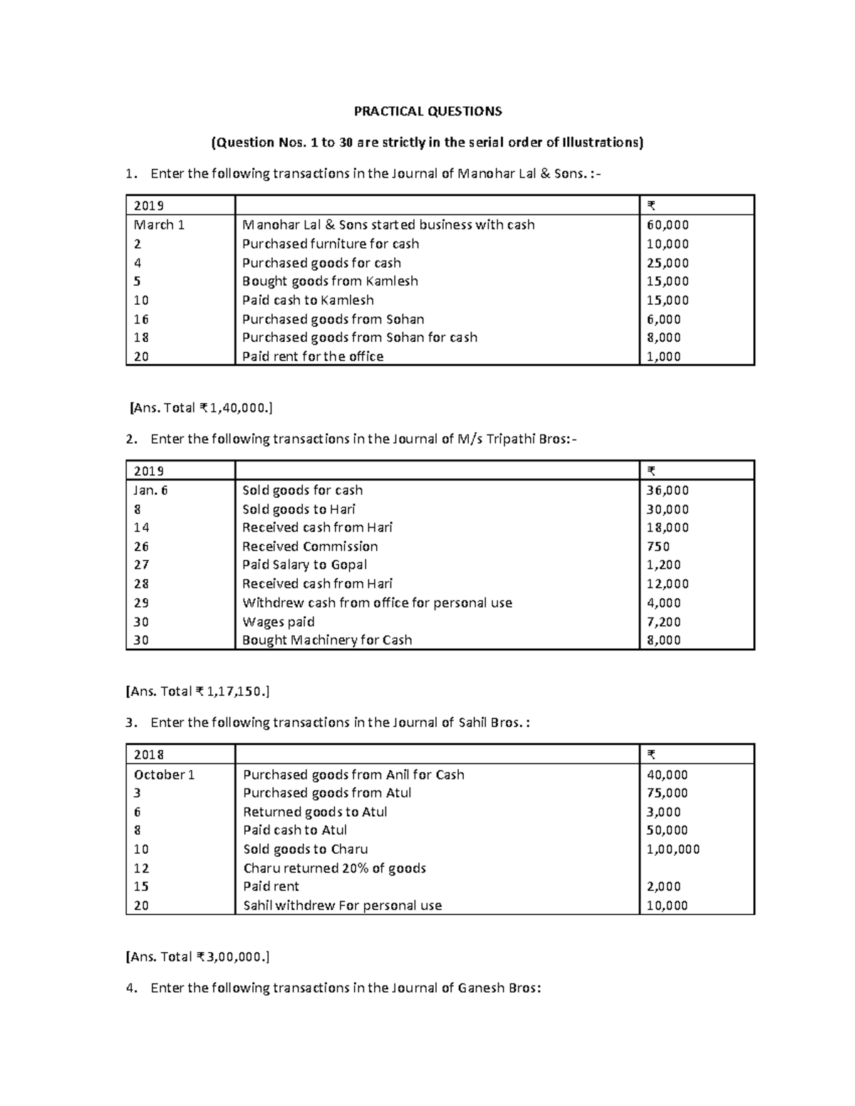 Books of Original Entry Journal - PRACTICAL QUESTIONS (Question Nos. 1 ...